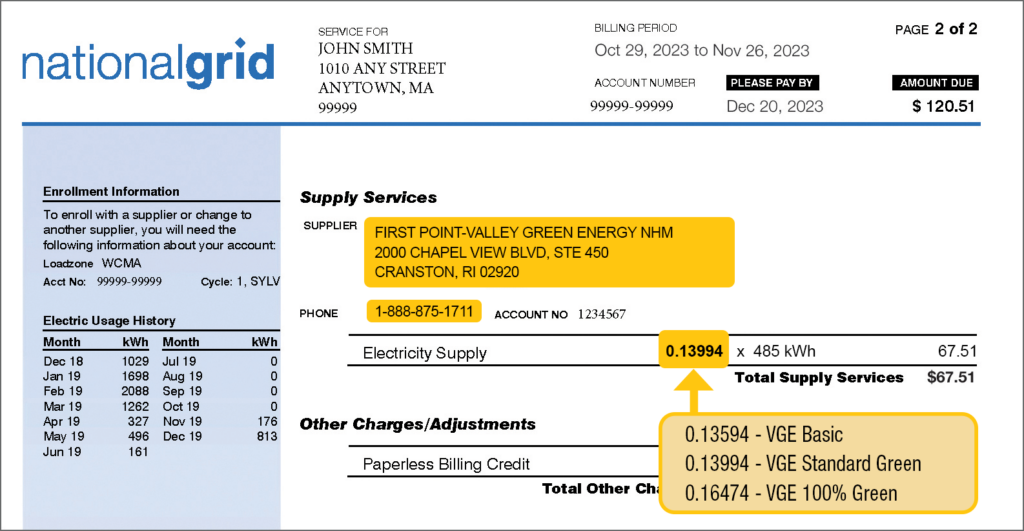 Example National Grid bill - MassPowerChoice.com