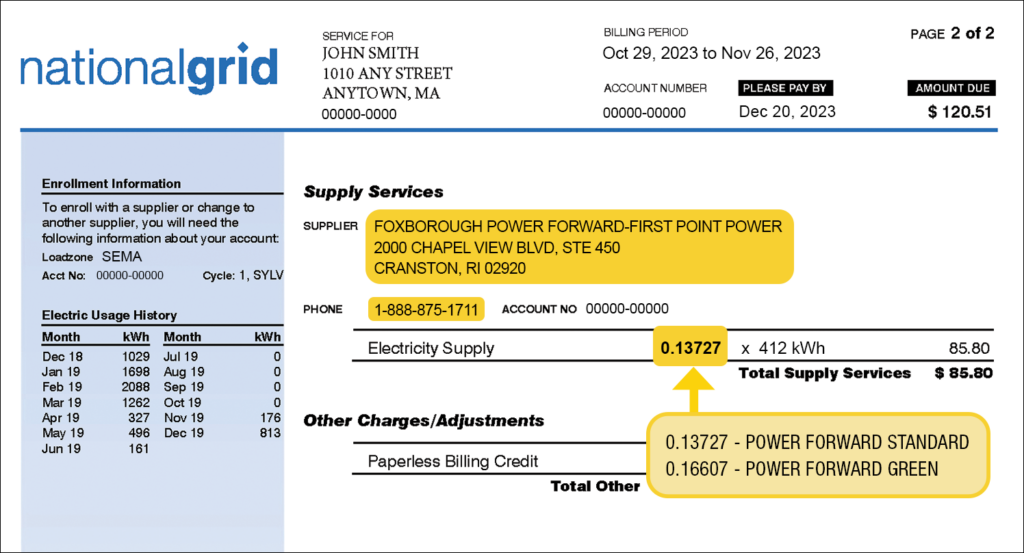 Example National Grid bill - MassPowerChoice.com